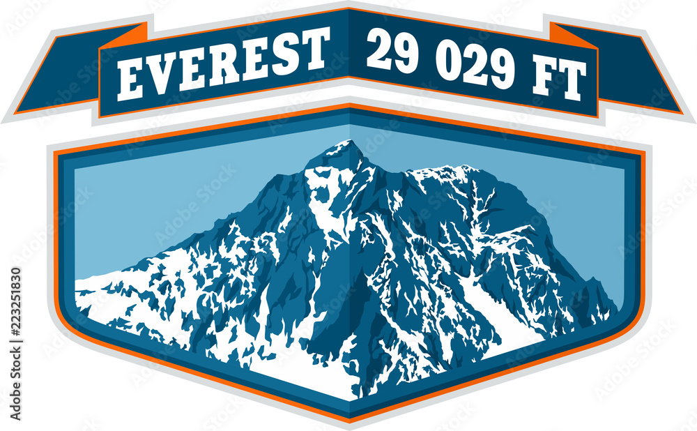 Vector Everest mountain logo. Emblem with highest peack in world ...