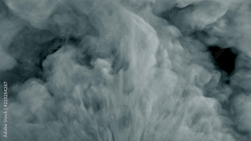 Realistic smoke puff fills the screen in slow motion. Soft bright blue ...