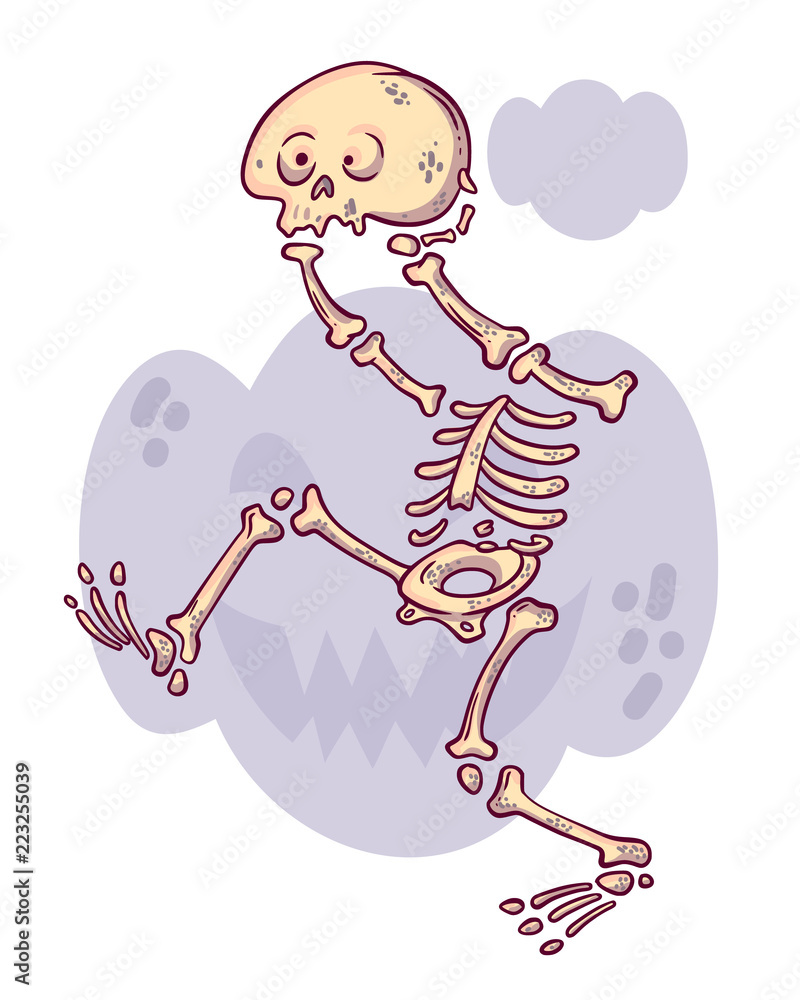 Cartoon character. Funny headless skeleton with skull in his hands ...
