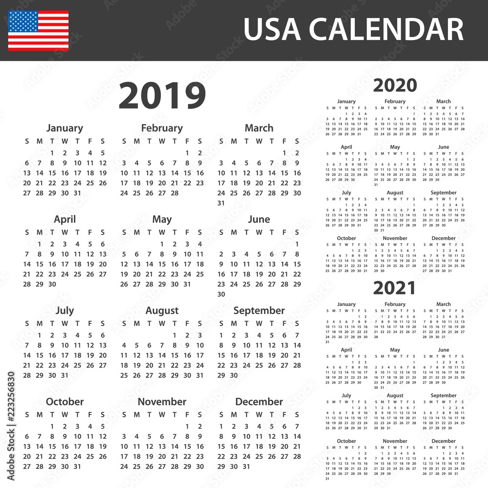 USA Calendar for 2019, 2020 and 2021. Scheduler, agenda or diary ...