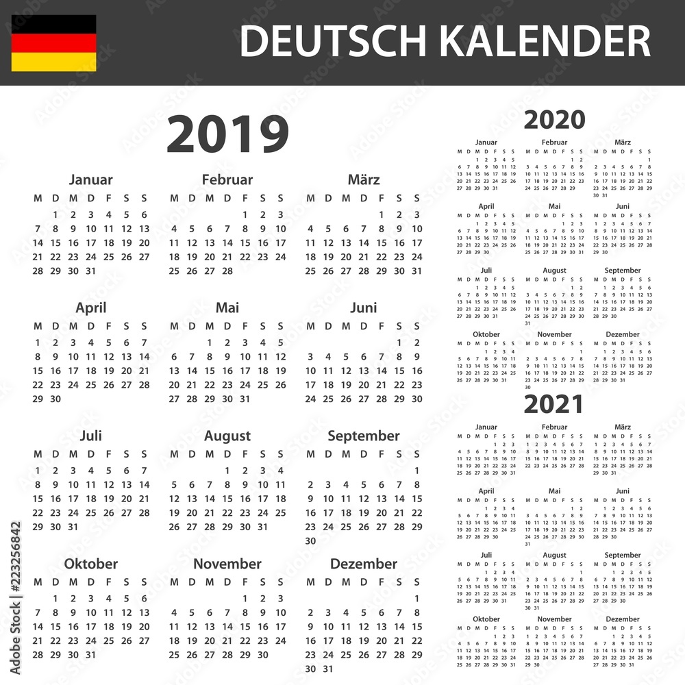 German Calendar for 2019, 2020 and 2021. Scheduler, agenda or diary ...