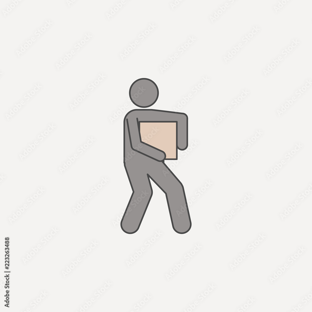 man is diligently carrying box 2 colored line icon. Simple colored ...