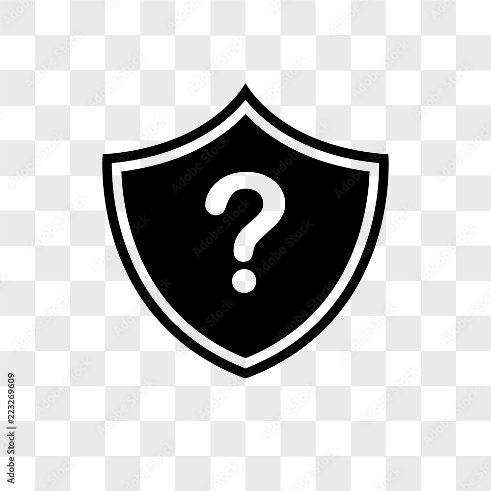 Question mark in a shield vector icon isolated on transparent ...