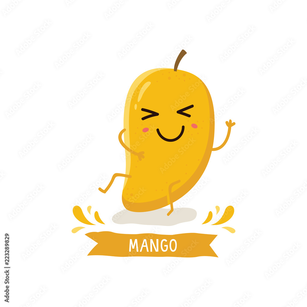 Cute Mango character, Mango cartoon vector illustration. Cute fruit ...