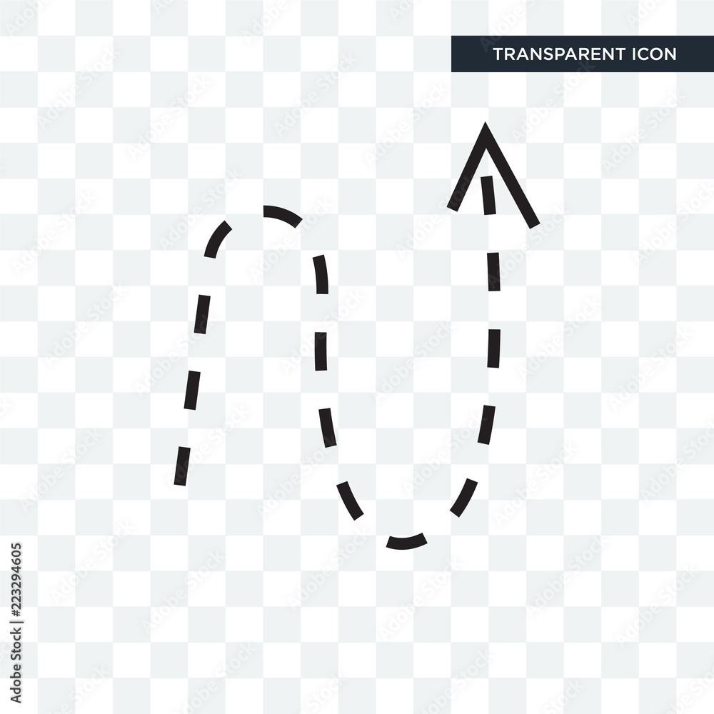 Curved up arrow with broken line vector icon isolated on transparent background, Curved up arrow ...
