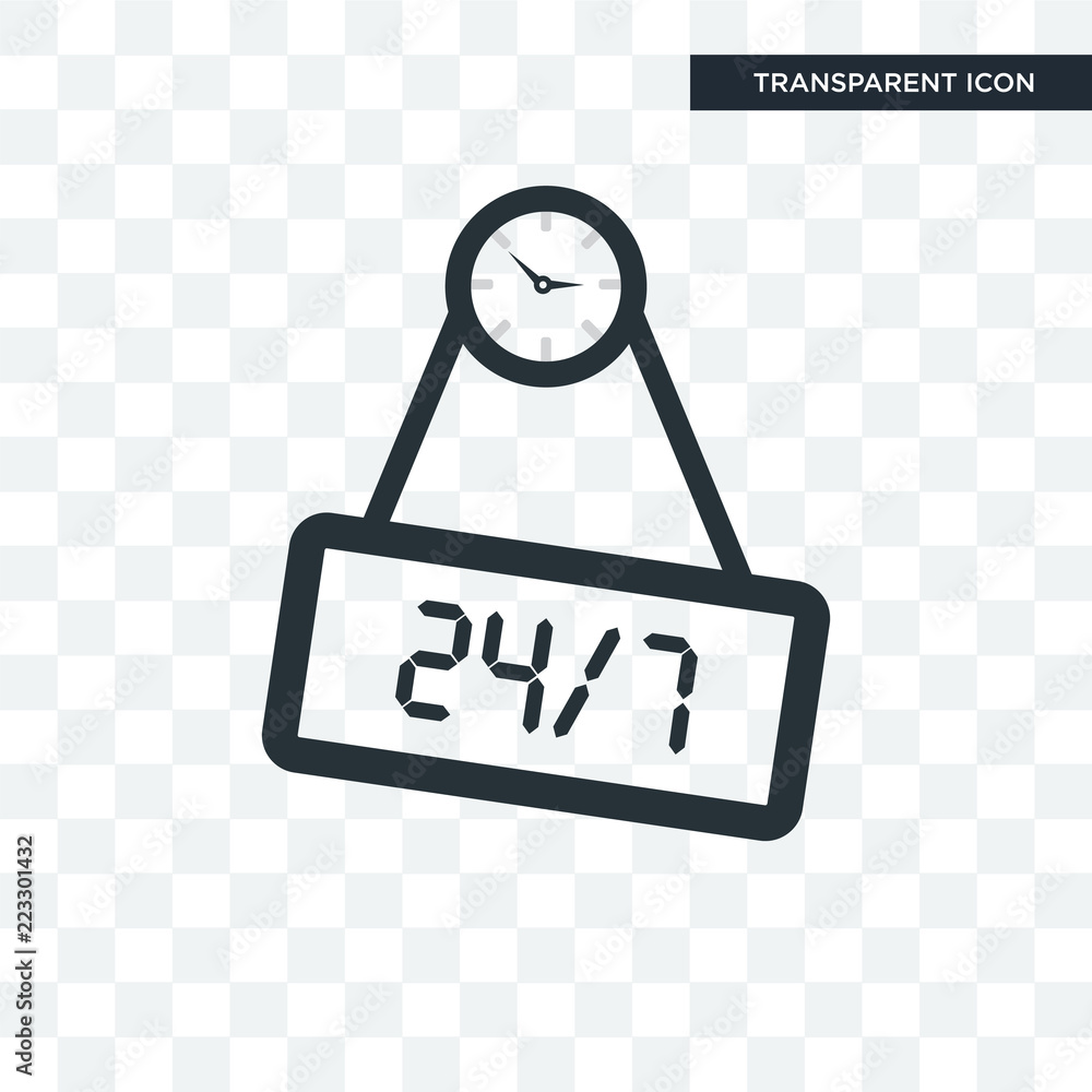 24/7 time vector icon isolated on transparent background, 24/7 time ...
