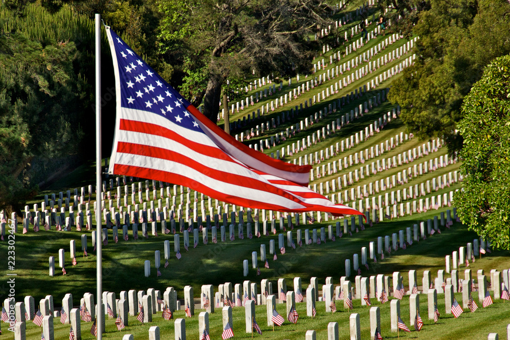 America Flag proudly waves over American War Cemetery, Golden Gate ...
