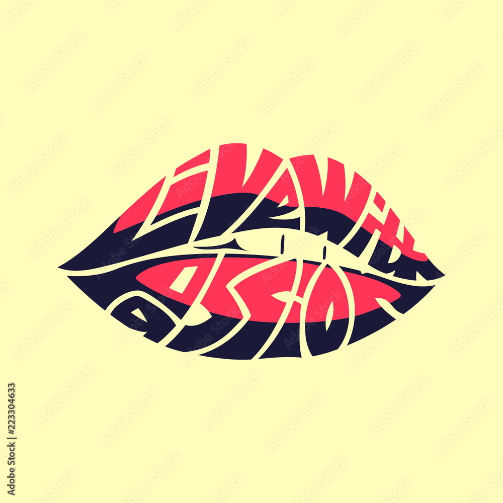 Live With Passion Typography Word Picture As Lips Image Hand Lettered Graphic Illustration 