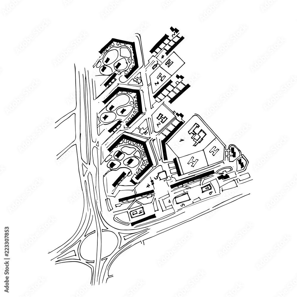 Urban plan of a city, old village. Doodle city map. Vector city drawing ...