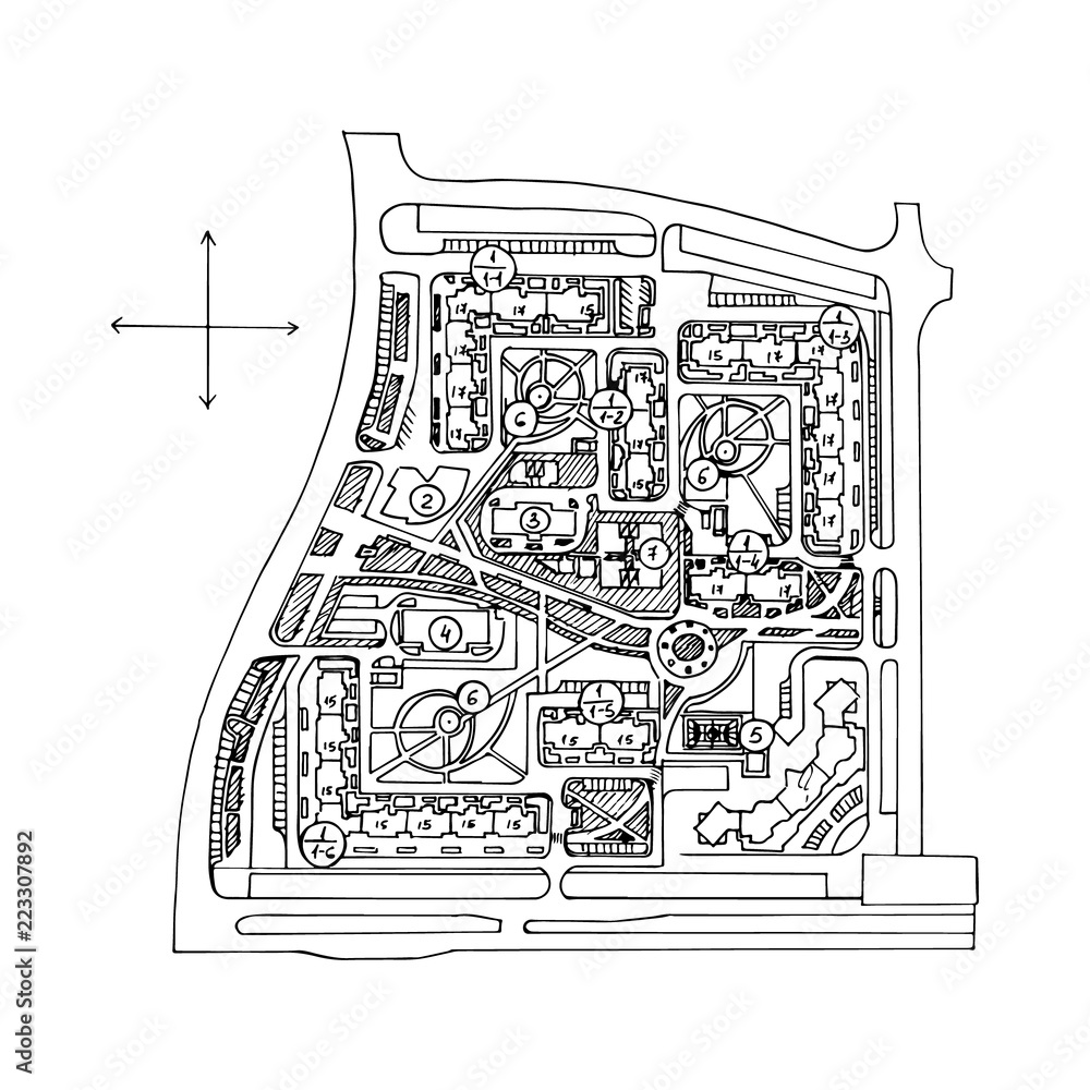 Urban plan of a city, old village. Doodle city map. Vector city drawing ...