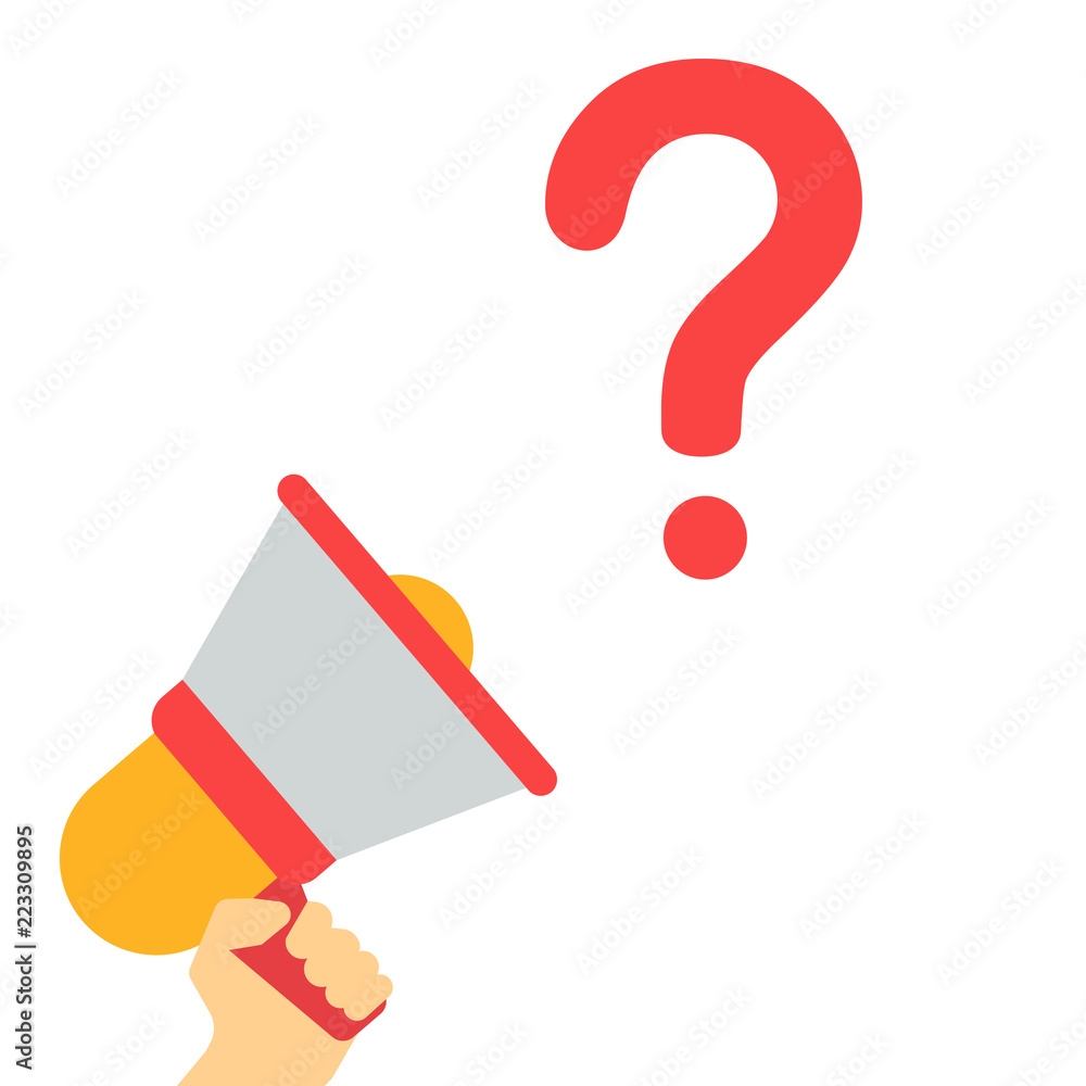 QUESTION MARK SYMBOL Announcement. Hand Holding Megaphone With Speech ...