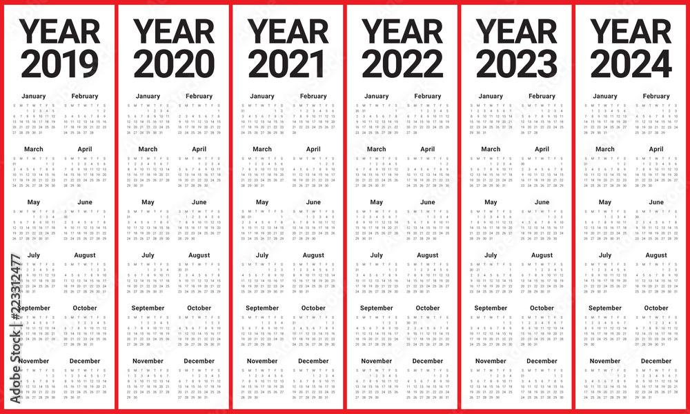 Stockvector Year 2019 2020 2021 2022 2023 2024 Calendar Vector Design stockvector-year-2019-2020-2021-2022-2023-2024-calendar-vector-design