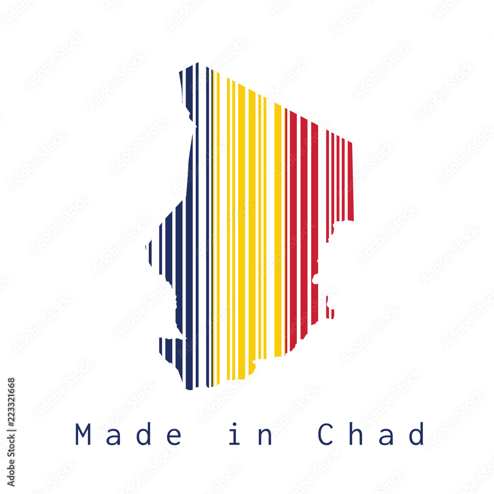 Barcode set the shape to Chad map outline and flag color on white ...