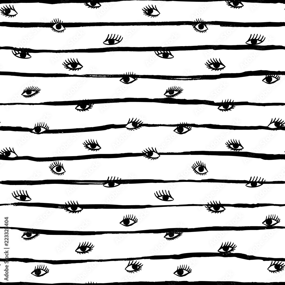 Hand drawn eye doodles icon seamless pattern in retro pop up style ...