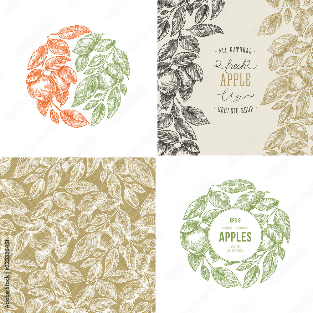 Apple design template collection. Banners, pattern, composition. Vector ...