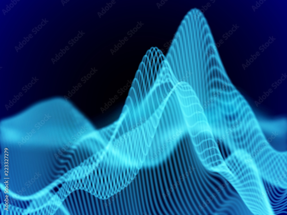Big data abstract visualization: business charts analytics. 3D Sound ...