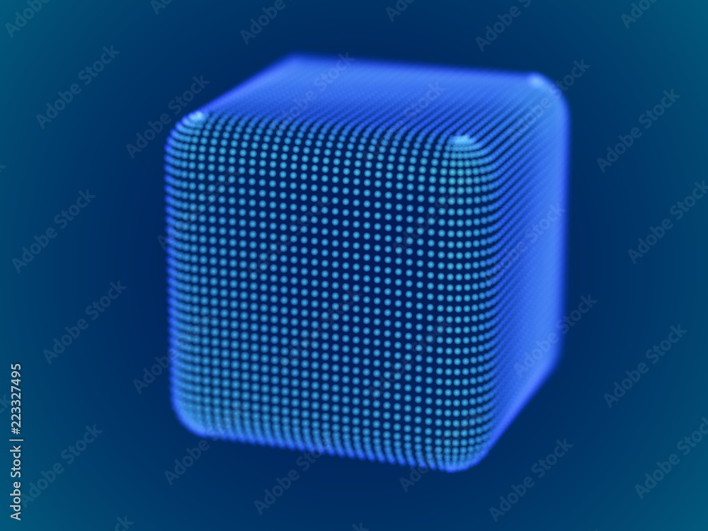 Cyber space concept: 3d digital cube consisting of glowing particles ...