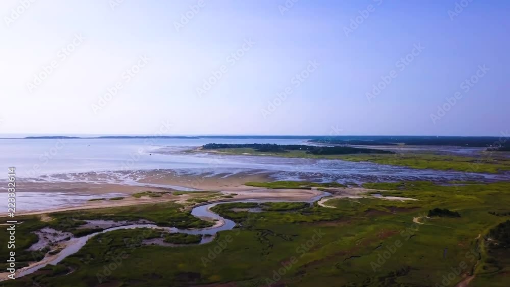 Sunken Meadows on Cape Cod, MA. The marsh and channels of water connect ...