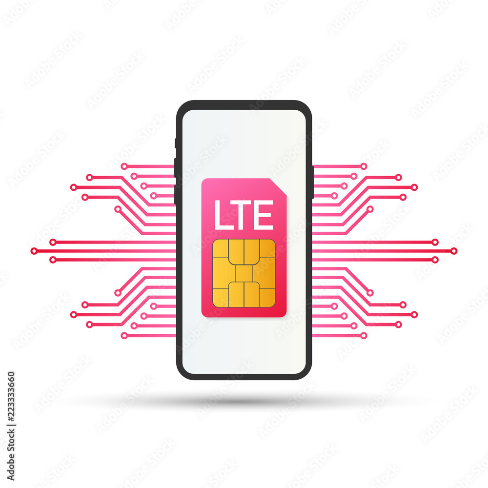 LTE Sim Card. Mobile telecommunications technology symbol. Vector ...