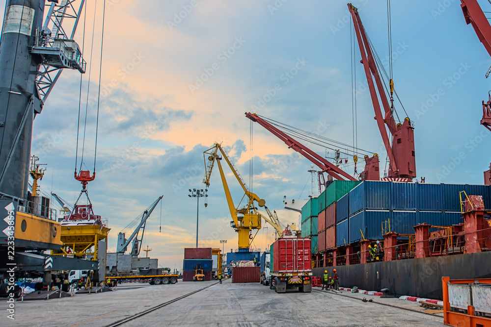 container port terminal working busy in operation of loading and ...