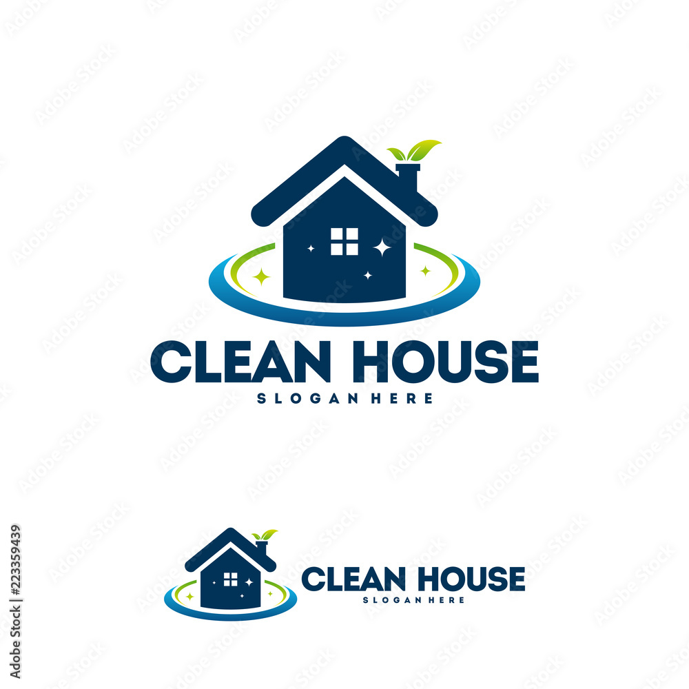 Clean House logo designs with Nature leaf, Cleaning Service logo vector ...