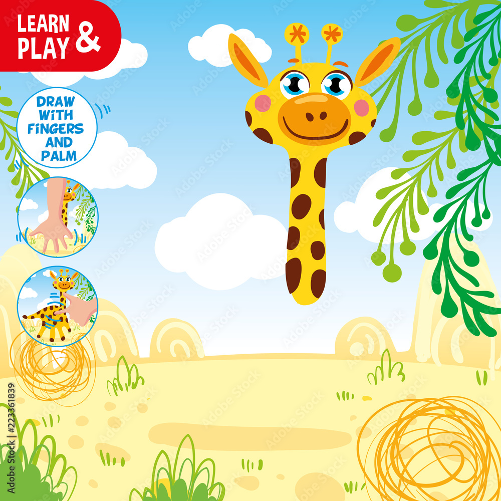 Draw giraffe using your hand and fingers. Look at tips in corner of pic ...