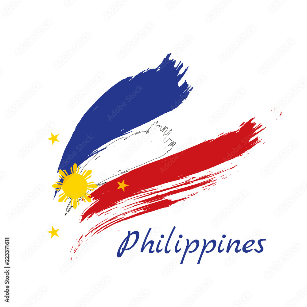 Grunge brush stroke with Philippines national flag. Watercolor painting ...