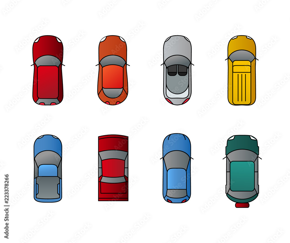 Cars top view set. Flat design style. Vector transport illustration ...
