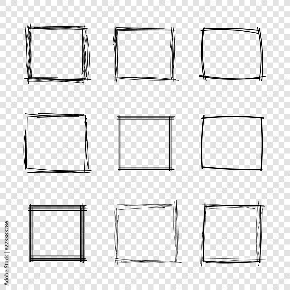Vector Hand Drawn Scribble Square Frames on Transparent Background ... Vector Hand Drawn Scribble Square Frames on Transparent Background ...