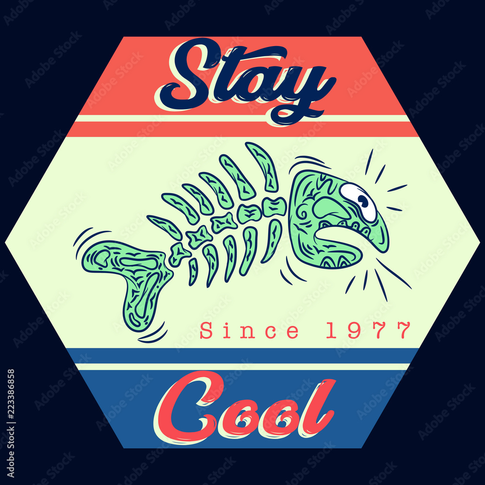 ilustracion de pez con estilo de comic en hexagono y texto Stock Vector ...