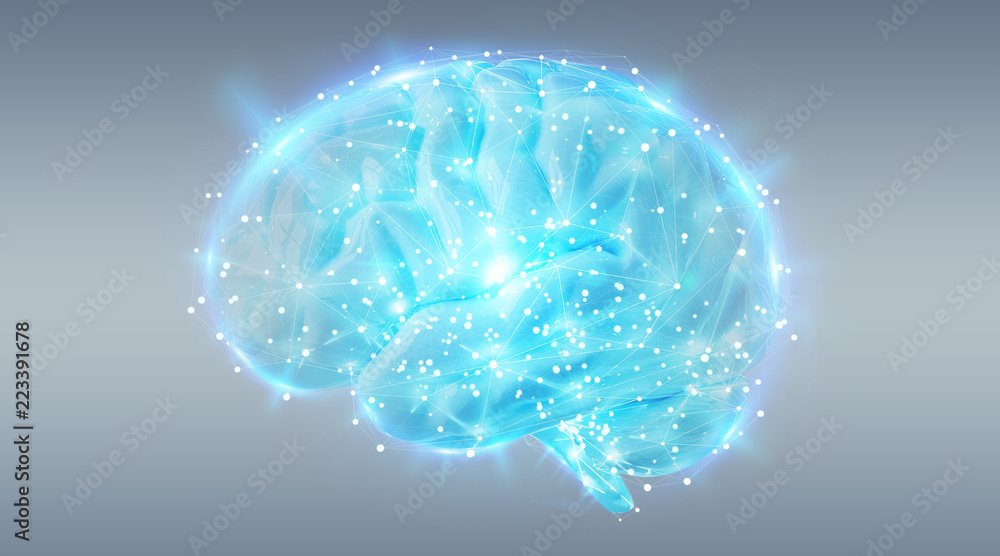 Digital 3D projection of a human brain 3D rendering Stock Illustration ...