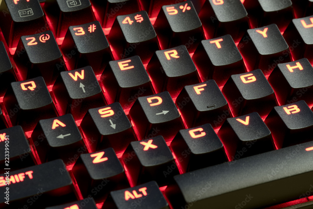 wired mechanical gaming keyboard with LED illuminated keys; LED light ...