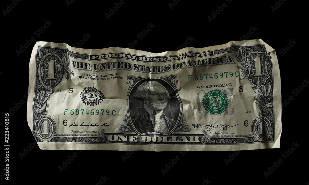 One dollar bill isolated on black background, with clipping path Stock ...