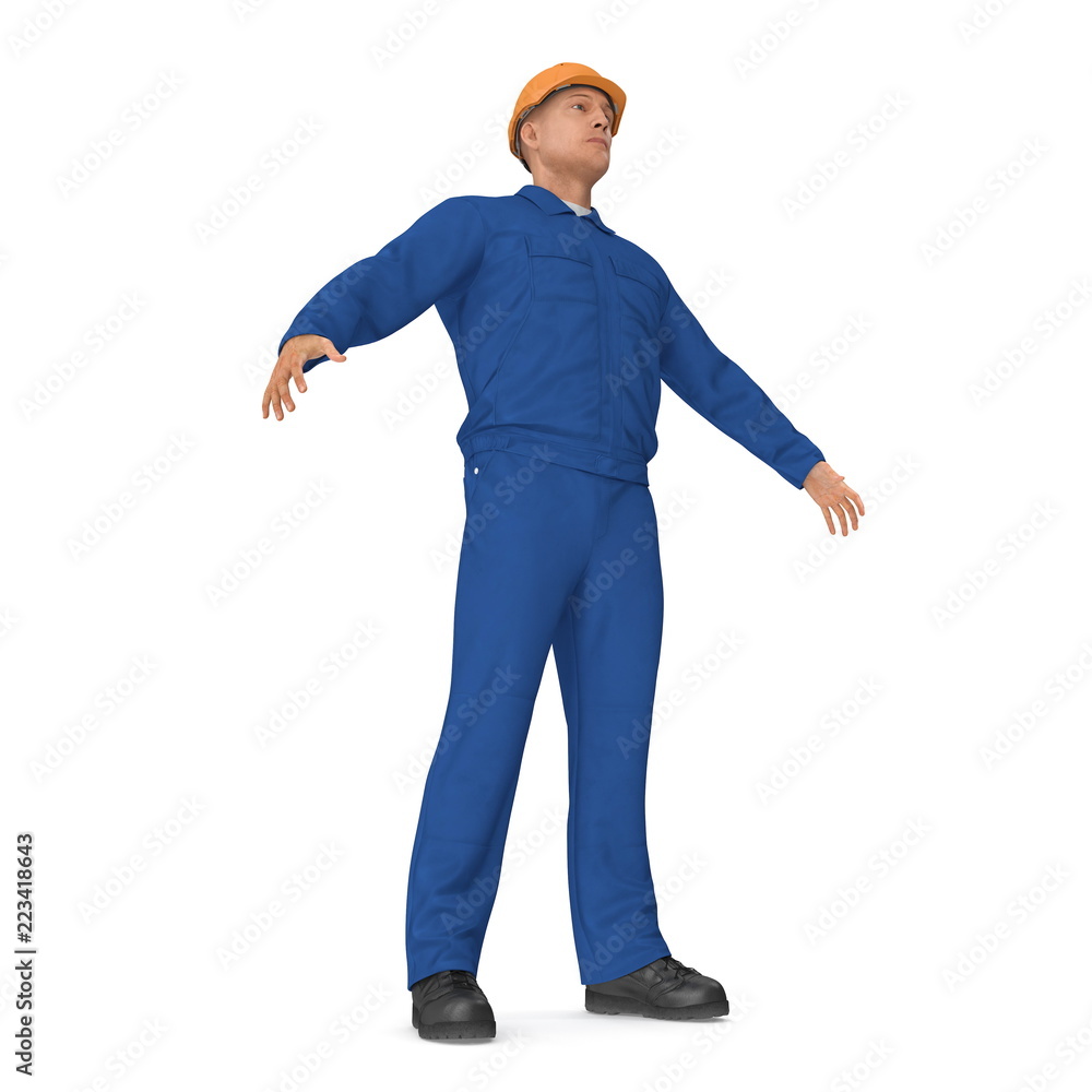 Construction Worker Wearing Blue Overalls. 3D Illusration, isolated ...