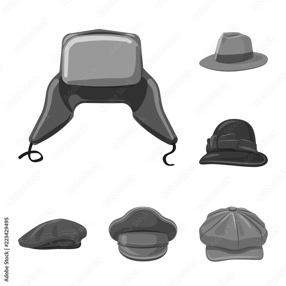 Vector illustration of headgear and cap sign. Collection of headgear ...