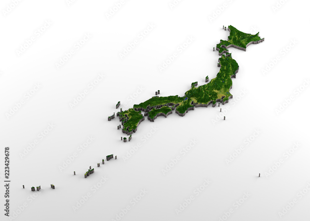 Japan 3D Physical Map with Relief Stock Illustration | Adobe Stock
