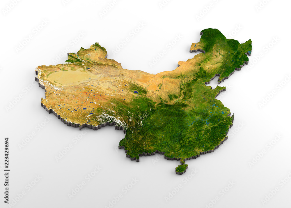 China 3D Physical Map with Relief Stock Illustration | Adobe Stock