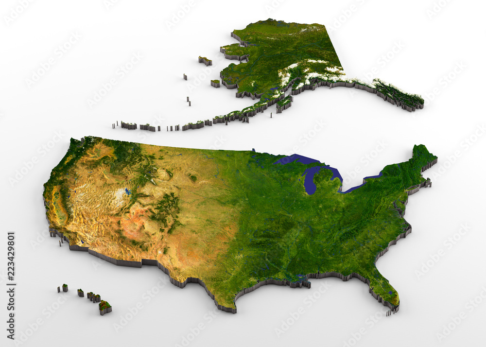 United States of America 3D Physical Map with Relief Stock Illustration ...