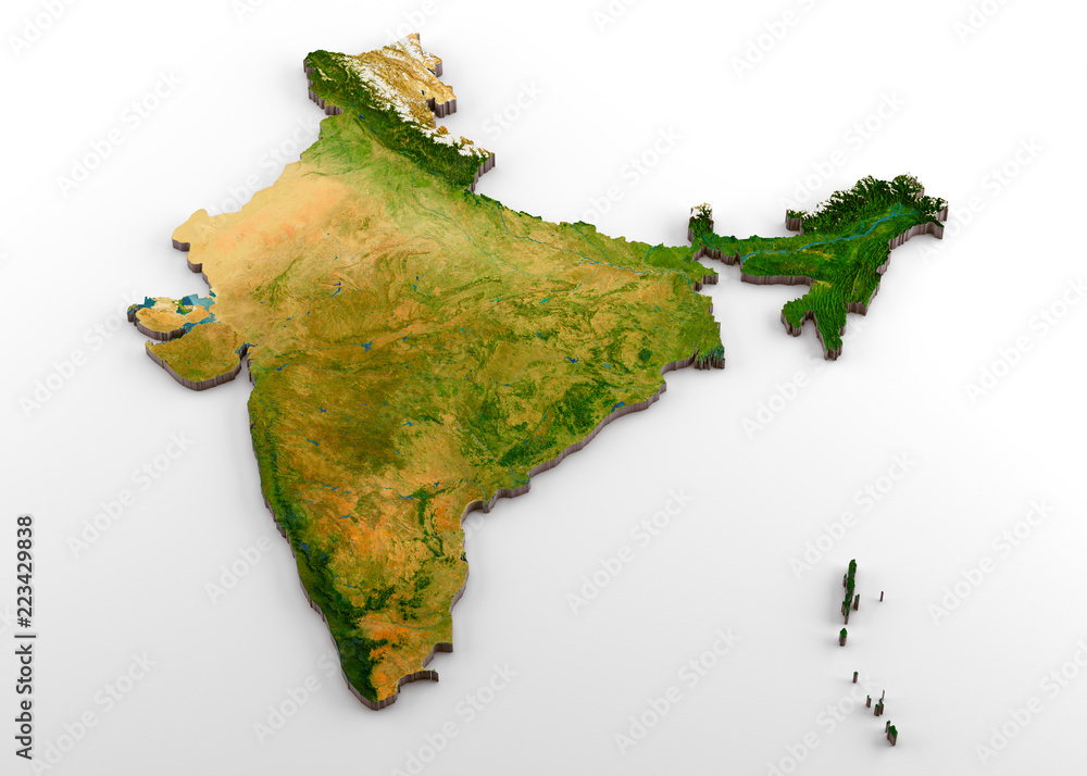 India 3D Physical Map with Relief Stock Illustration | Adobe Stock