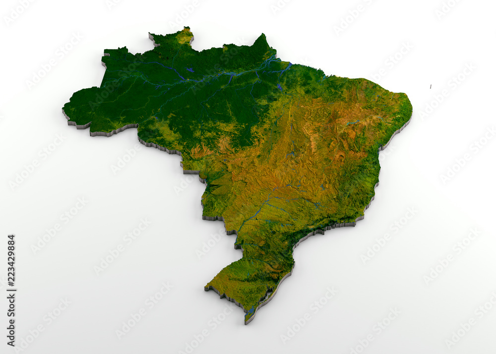 Brazil 3D Physical Map with Relief ilustração do Stock | Adobe Stock