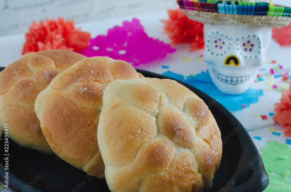 Mexican celebration, day of the dead. Bread of the dead. "Pan de ...
