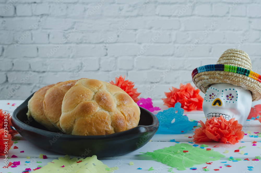 Mexican celebration, day of the dead. Bread of the dead. "Pan de ...