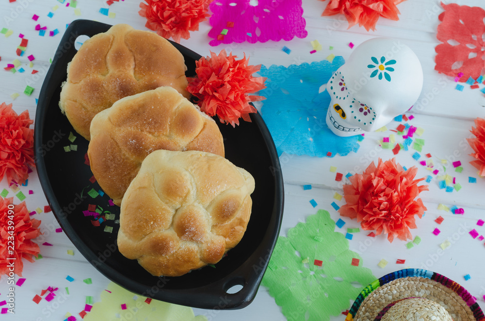 Mexican celebration, day of the dead. Bread of the dead. "Pan de ...