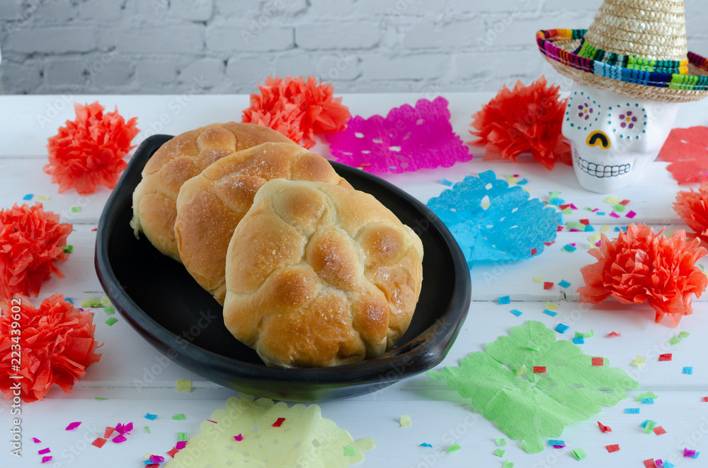 Mexican celebration, day of the dead. Bread of the dead. "Pan de ...
