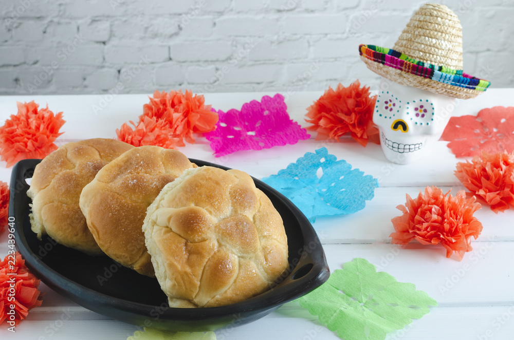 Mexican celebration, day of the dead. Bread of the dead. "Pan de ...