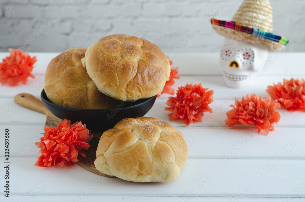 Mexican celebration, day of the dead. Bread of the dead. "Pan de ...