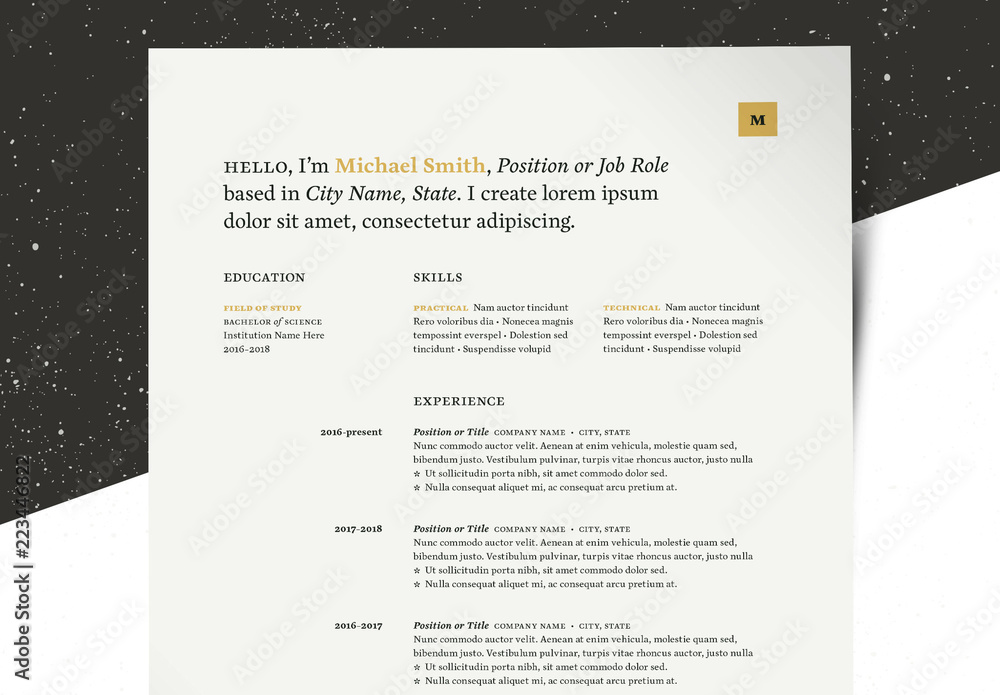 Minimal Resume Layout Stock Template | Adobe Stock