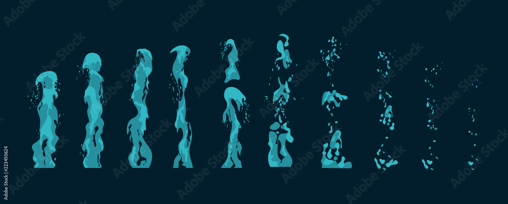 Vector illustration set of water geysers, fountains and spray eruption ...