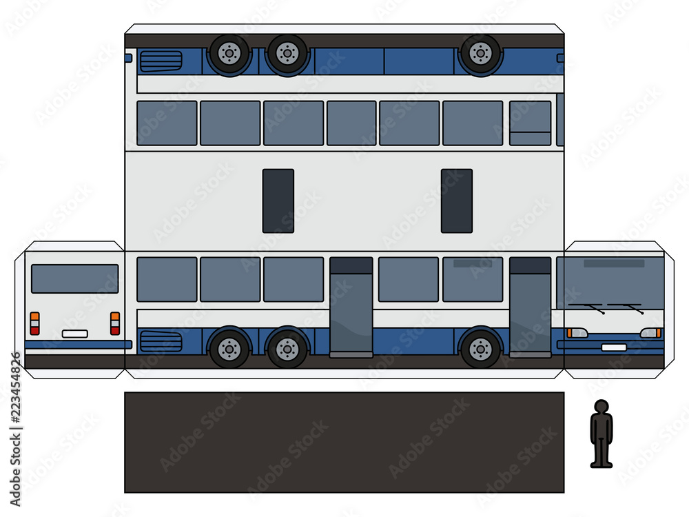 The simple vector paper model of a blue and white long bus Stock Vector ...