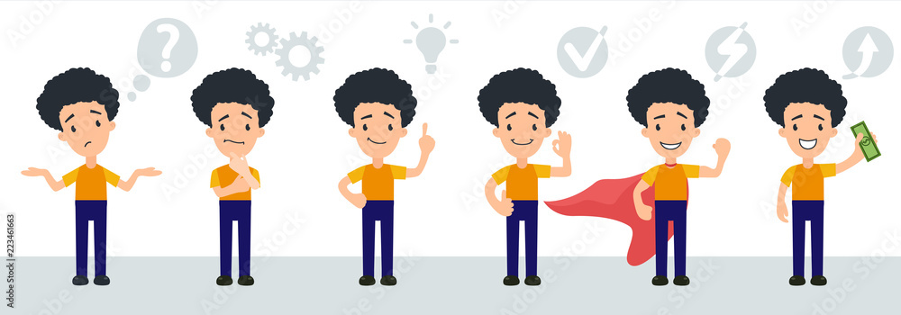 Set of character smart young man, businessman, manager or child ...